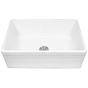 MR Direct 415 Fireclay Farmhouse Kitchen Sink, 30 in Single Bowl, White