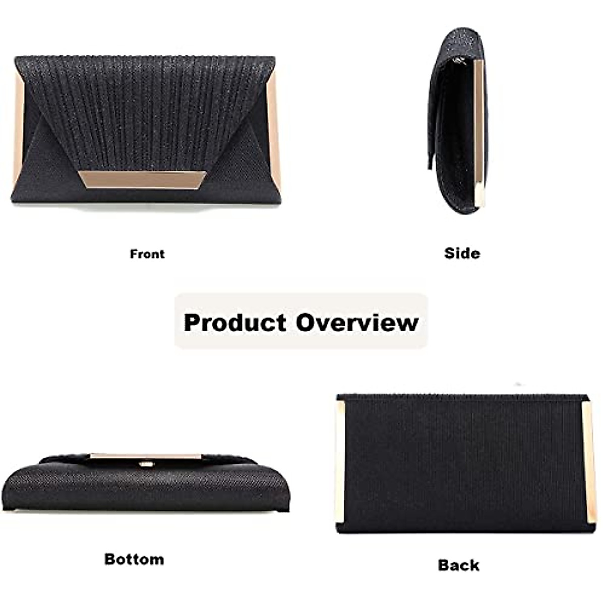 KAKKOII Women Evening Bags, Clutch Purses, Crossbody Bag, Envelope Handbags, Formal Wedding Party Prom Purse (Black)