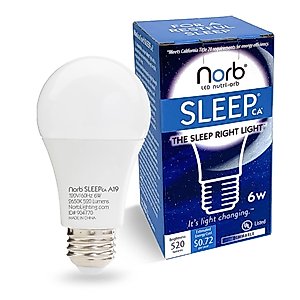Low Blue Sleep Light Bulb - NorbSLEEP Low-Blue Light Bulb for Bedtime, Evening and Night, for Restful, Healthy Sleep for All Ages (Baby, Children, Adults), Produces Natural Melotonin (6W 1-Pack)
