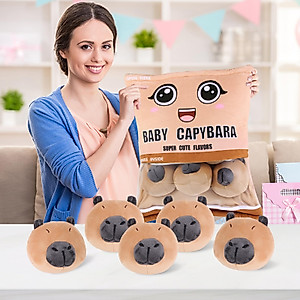 Frankiezhou Home Capybara Snack Bag Plush Pillow, Removable Stuffed Animals with 6 Mini Capybara Stuffed Animals Kawaii Pudding Pillow Plush Decor for Kids