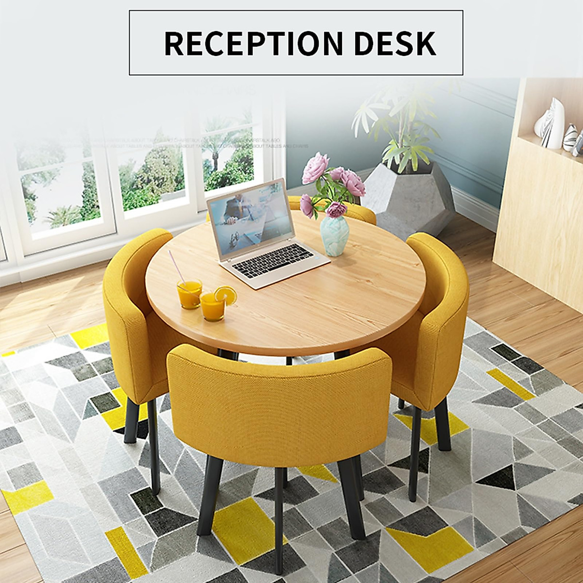 HARELA Office Reception Round Table, Office Table and Chair Set Small Conference Table, Modern Style Furniture, Sales Office Shops Meetings Small Round Tables Office Conference Tables (Color : Khaki)