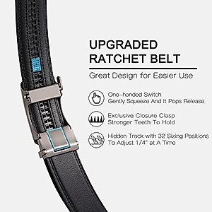 SENDEFN Men's Leather Belt Automatic Ratchet Buckle Slide Belt for Dress Casual Trim to Fit with Gift Box(A-black-31)