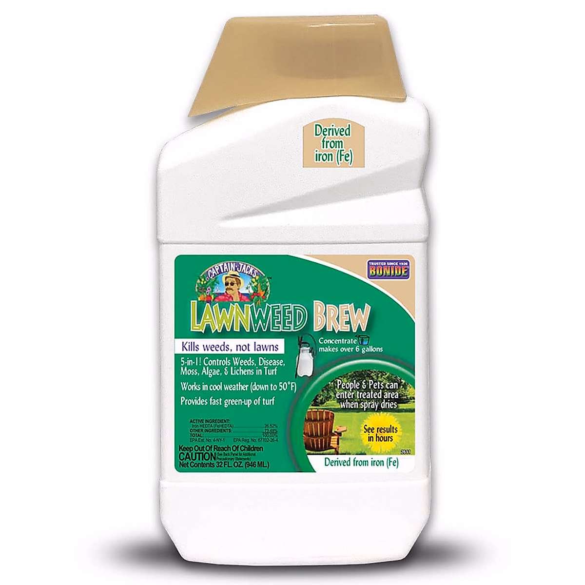 Bonide Captain Jack's Lawnweed Brew, 32 oz Concentrate, Fast-Acting Formula Controls Weeds, Moss, Algae, Lichens & Disease