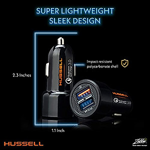 Hussell Car Charger Adapter - 3.0 Portable USB w/Fast Charge Technology & Dual Ports - Compatible w/Apple iPhone, Android, Tablet or Other USB Device - White Elephant, Stocking Stuffers