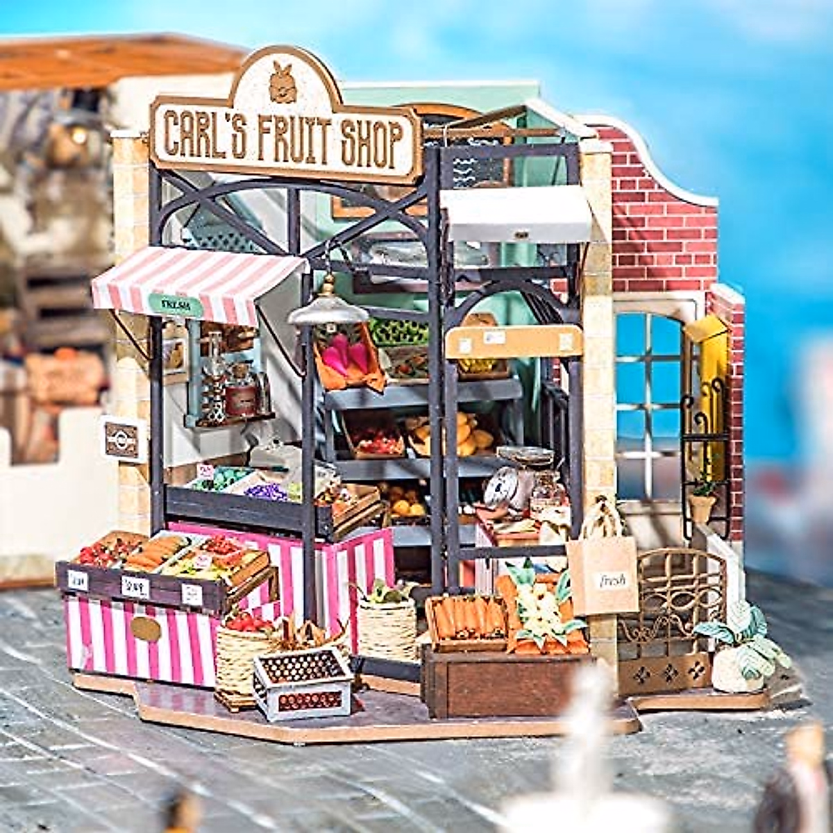 ROBOTIME DIY Miniature Dollhouse Kit with Furniture Miniature Room Kit for Adults 1:24 Scale Dollhouse - Carl's Fruit Shop