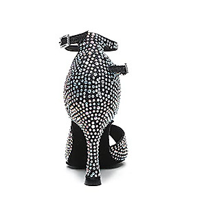 YKXLM Women Rhinestone Ballroom Dance Shoes Latin Salsa Performance Dance Shoes,Model YCL522-10,Black,8 US