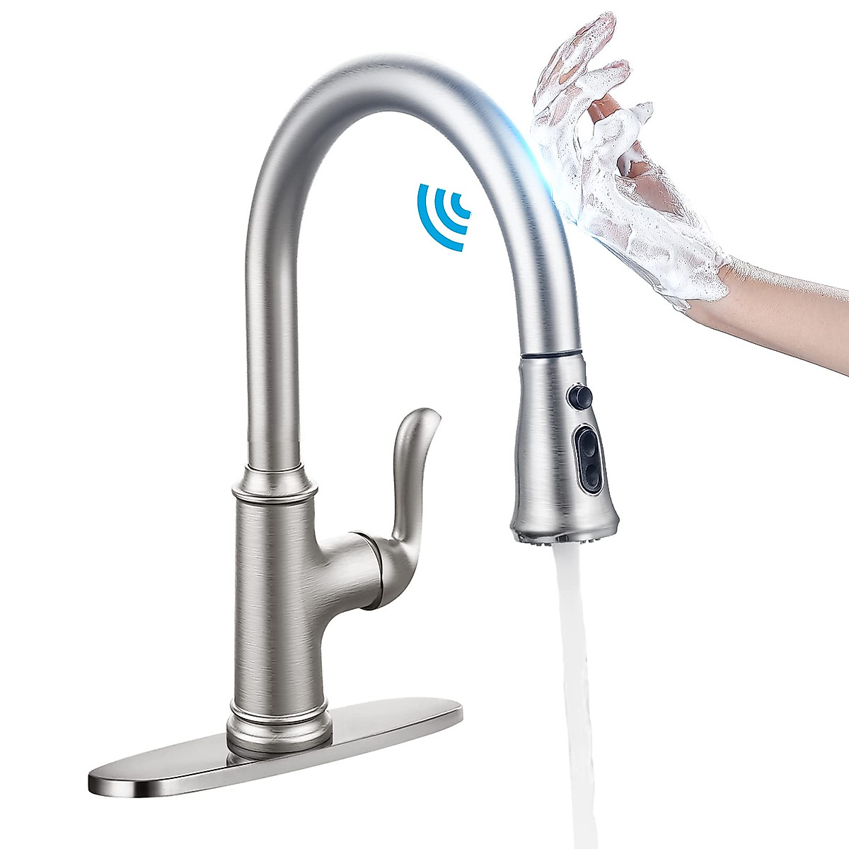 DJS Kitchen Faucet with Pull Down Sprayer, Single Handle Stainless Steel Pull Out Kitchen Sink Faucet, Brushed Nickel DJS-PK-009N-DP