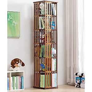 FLTRGO 6-Tier Corner Book Shelf, Student Bookshelf, 360° Bamboo Rotating Storage Display Rack Standing Shelves with Open Design Shelving for Living Room Study Room Office, Natural