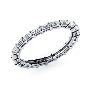 V Touch Baguette Cut D/VVS1 Diamond Full Eternity Anniversary Wedding Band Ring For Women's 14K White Gold Plated 925 Sterling Sliver (6.5)