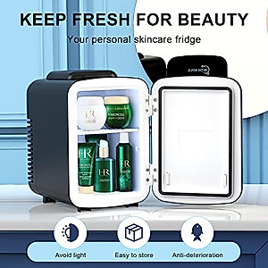 Mini Fridge, 4 Liter/6 Cans Skincare Fridge for Bedroom, 110V AC/12V DC Portable Thermoelectric Cooler and Warmer Small Refrigerators for Beauty & Makeup, Dorm Office and Car, DIY Shelves