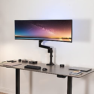 VIVO Premium Aluminum Extended Monitor Arm for Ultrawide Monitors up to 49 inches and 33 lbs, Single Desk Mount Stand, Pneumatic Height Adjusting, Max VESA 100x100, Black, STAND-V101GT