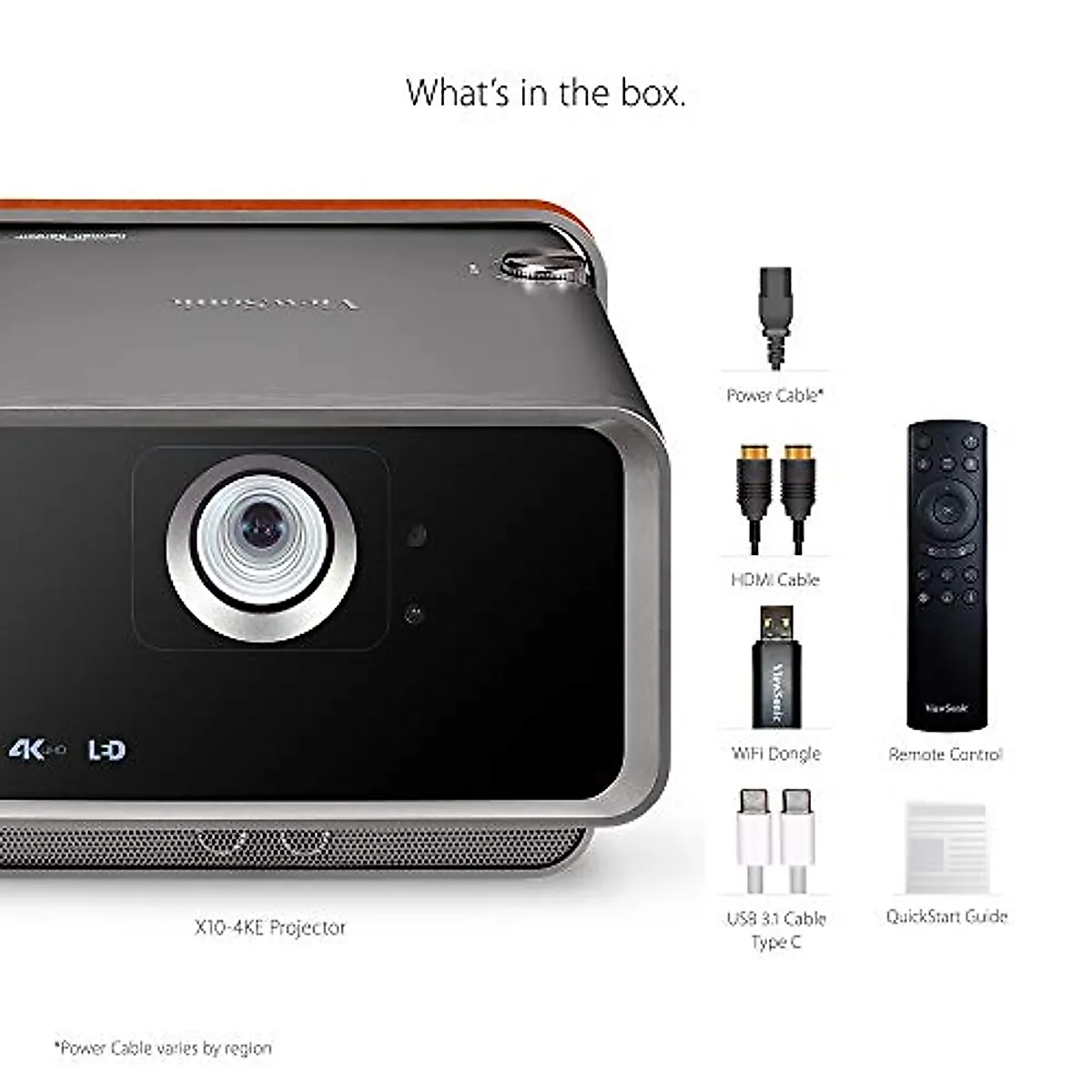 ViewSonic (X10-4KE) 4K UHD Projector with 2400 LED Lumens, Shorter Throw, Harman Kardon Speakers, HDMI, USB C, 125% Rec 709, and Frame Interpolation Technology for Home Theater