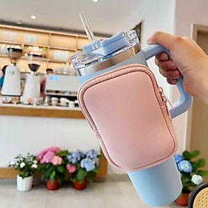 Water Bottle Pouch for Stanley 40oz, 30oz, 20oz Tumbler, Water Bottle Fanny Pack for Stanley, Running Water Bottle Handheld Caddy for Stanley Cup Accessories,Gym Accessories for Women Men(Light Pink)