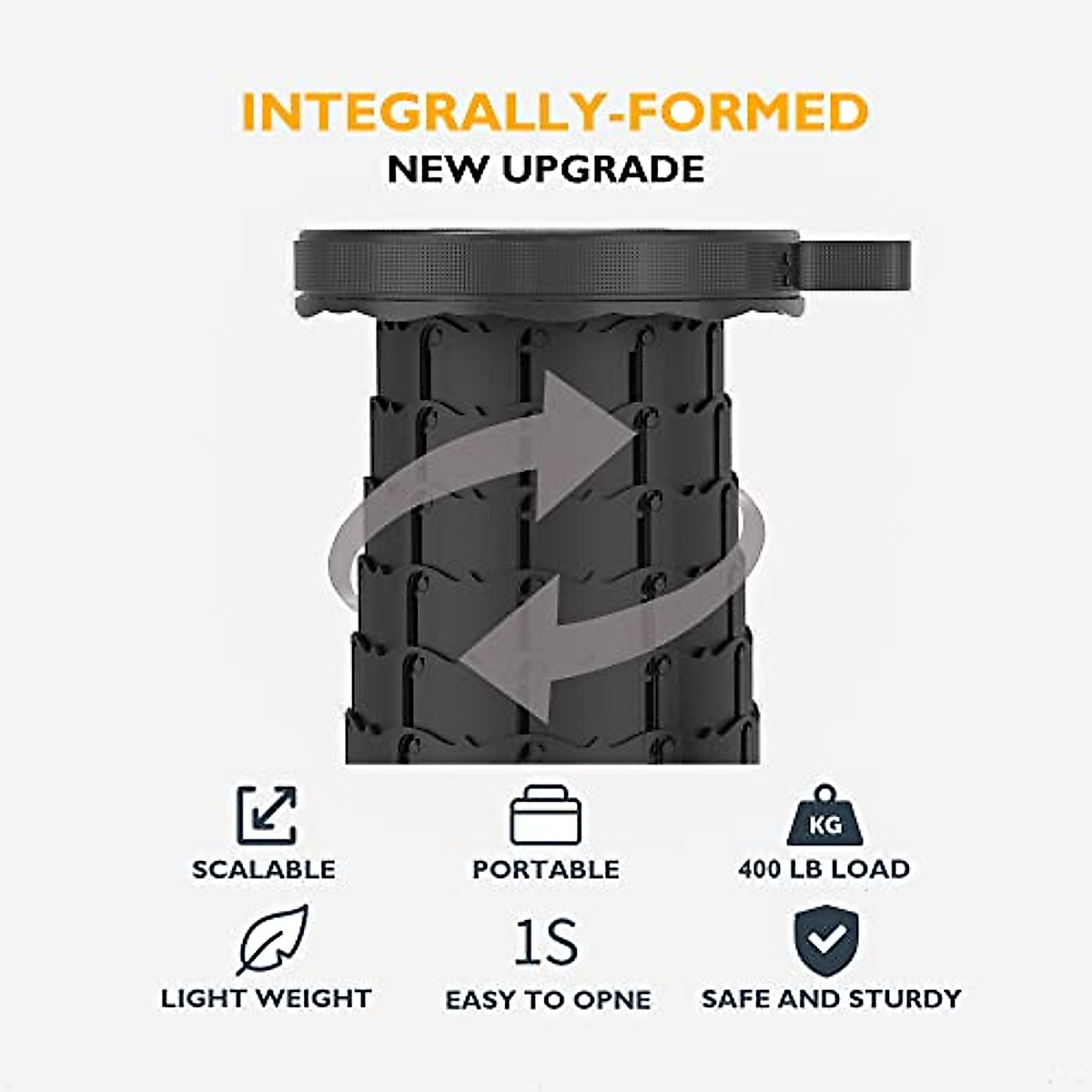 LOOVIU Portable Telescoping Stool, Camping Retractable Folding Stool with Carry Strap, Adjustable Height Plastic Stools for Camping Fishing Hiking BBQ Outdoor (Black)