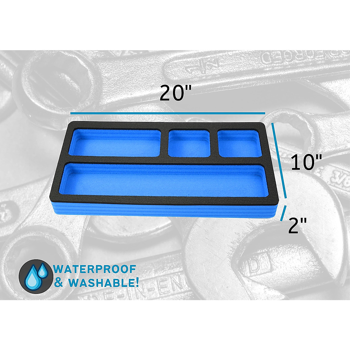 Polar Whale Tool Drawer Organizer Insert Blue and Black Durable Foam Strong Non-Slip Anti-Rattle Bin Holder Tray 20 x 10 Inches 4 Pockets Fits Craftsman Husky Kobalt Milwaukee and Many Others