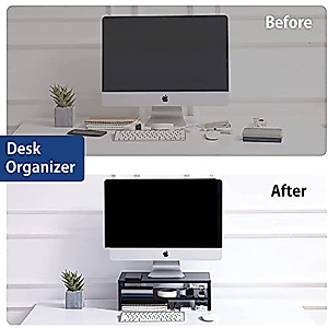 FITUEYES Monitor Stand - 2 Tier Computer Monitor Riser with 16.7 Inch Shelf, Wood Desktop Stand for Laptop Computer Screen, Desk Organization, Office Supplies,Black, DT204201WB