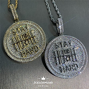 ICEDIAMOND 14K Gold Plated Stay Humble-Hustle Hard Encourage Pendant Necklace, Iced Out CZ Diamond Hip Hop Charm Jewelry for Men Women (Gold)