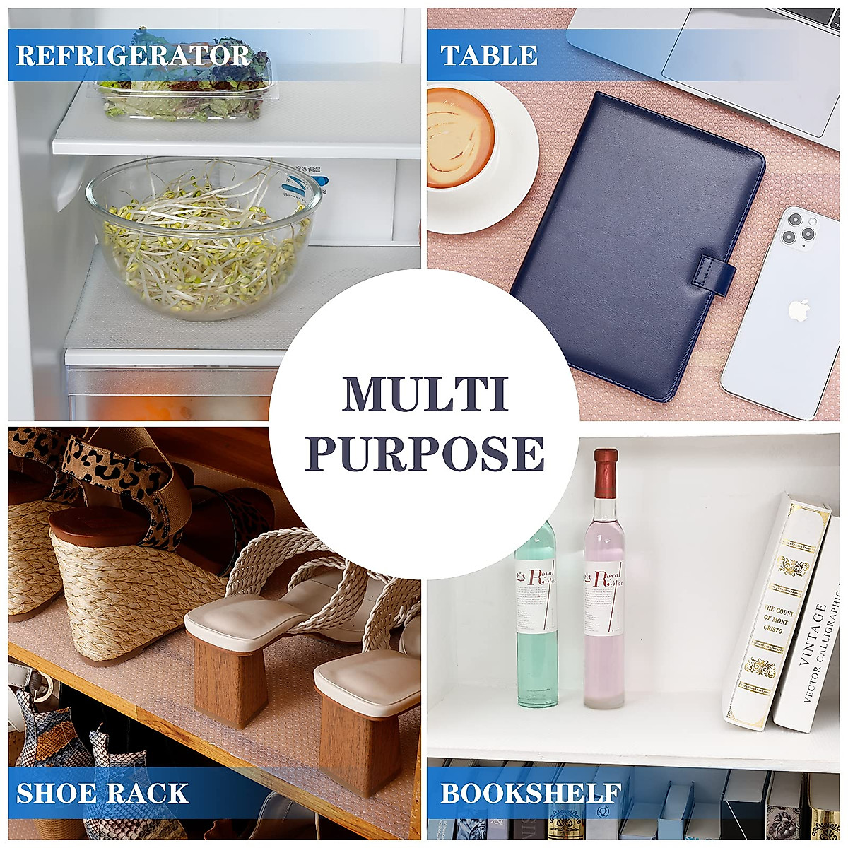 Hersvin Shelf Liners, 23.6x196.9 Inch EVA Non-Adhesive Drawer Mats, Cupboard Pad, Kitchen Cabinet Lining Fridge Cushion for Home Office (Clear/Dot, 60x500cm)