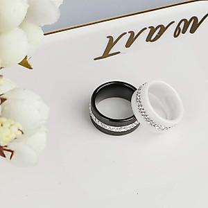 10MM Width Two Row Crystal Women Rings Jewelry Smooth Black White Ceramic Rings Made Of Ceramic Material Fashion Wedding Ring