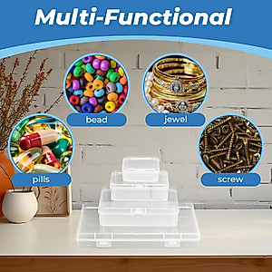 DLOnline 30 Pieces Mixed Sizes Rectangular Mini Clear Plastic Empty Storage Containers Boxes with Lids and Labels, for Art Craft Jewelry Projects and Other Small Items
