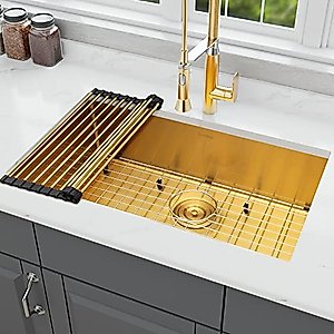 Lonsince Undermount Kitchen Sink 30 X 18 inch,Single Bowl Kitchen Sink Undermount,Gold Kitchen Sink,Undermount Stainless Steel Kitchen Sink