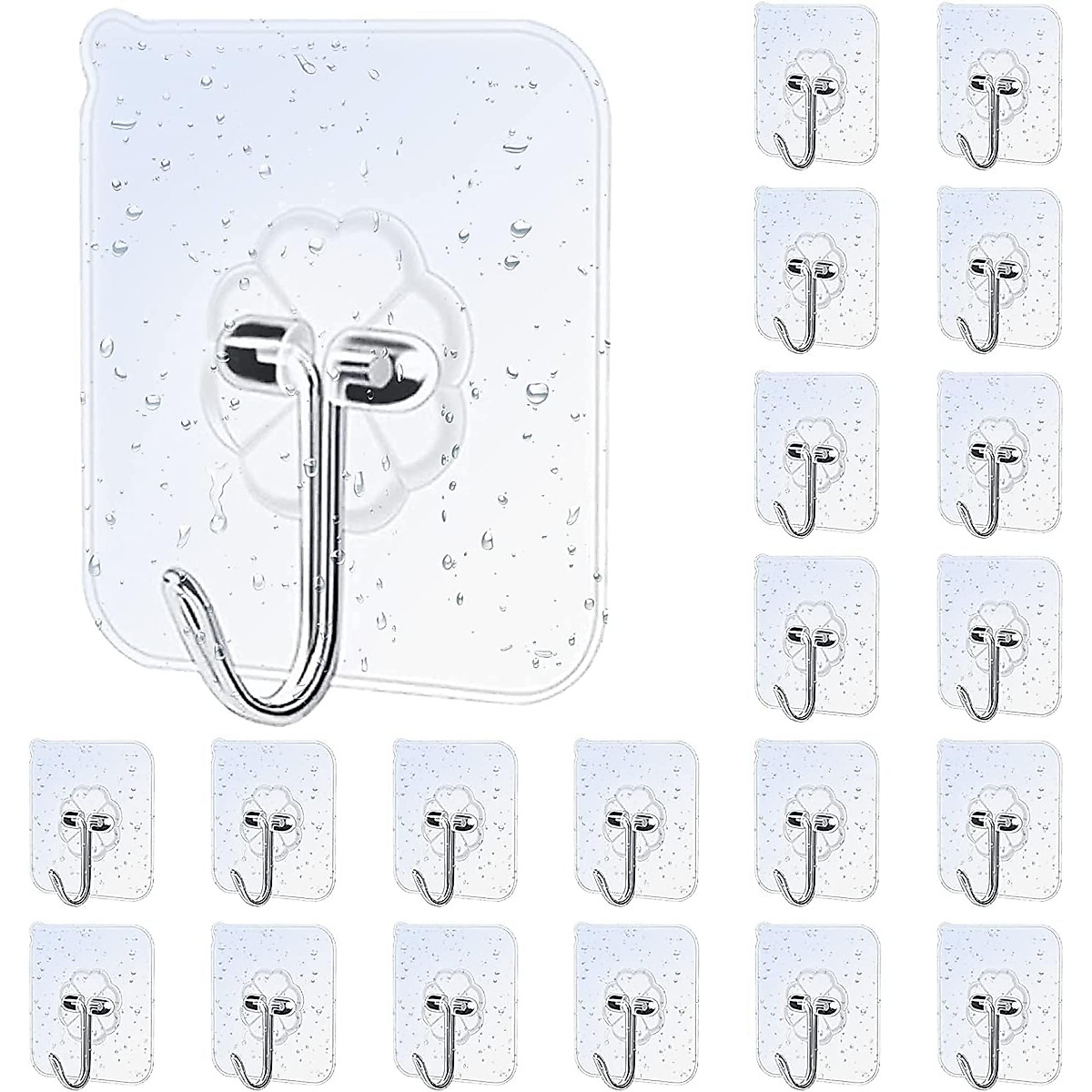 Zimokit 20 Pack Wall Hooks, Clear Sticky Wall Hooks, Seamless Hooks, Heavy Duty Adhesive Hooks, Reusable, Hanging Adhesive Hooks for Kitchen, Bathroom, Shower Room