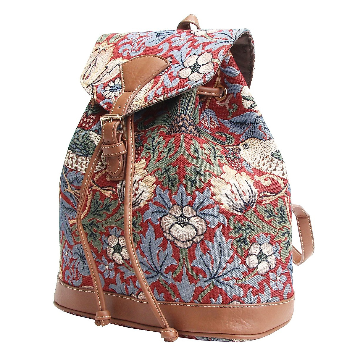 Signare Tapestry Fashion Backpack Rucksack for Women with William Morris Red Strawberry Thief Design (RUCK-STRD)