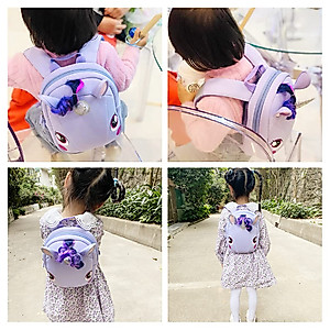 Unicorn Backpack with leash for Girls Kids Backpack Plush Unicorn Toy Bookbag (Purple)
