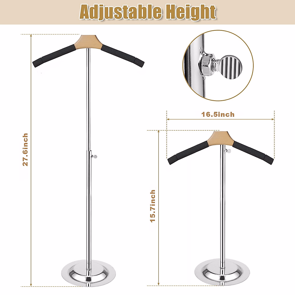 Gonoce Adjustable T Shirt Display for Adult, Flexible Shoulder Stand, Portable Hanging Metal Clothes Display, Hanger Rack for Shirt Clothing Coat Retail, Height 15.6-27.6 Inch (1Pcs Black)