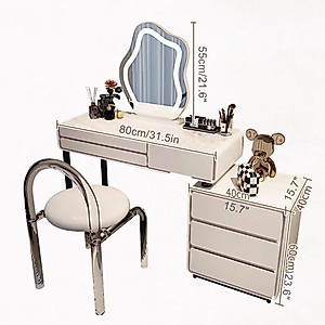 Topjia Vanity Desk Set with Adjustable LED Lighted Mirror, Modern 6 Drawers Makeup Vanity&Acrylic Chair,Makeup Vanity Table Set with Storage Cabinet for Women Girl Bedroom