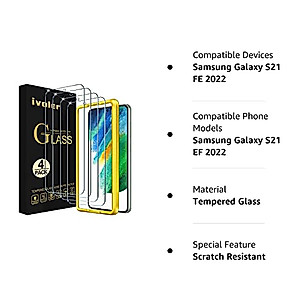 ivoler [4 Pack] Screen Protector for Samsung Galaxy S21 FE 5G 2022 [Not Fit Galaxy S21] Tempered Glass with [Alignment Frame] Easy Installation Anti-Scratch HD Clear, 6.4 Inch