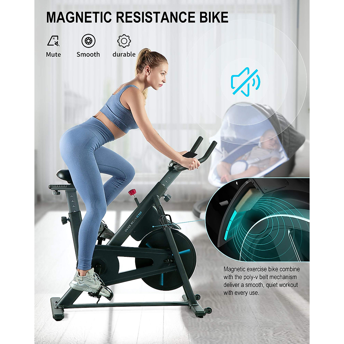 OVICX Bluetooth Exercise Bike Stationary Bike with App Magnetic Stationary Bikes for Home Workout Indoor Cycling Bike