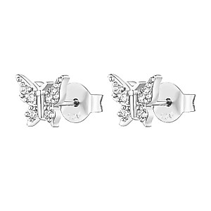 PAVOI Rhodium Plated 925 Sterling Silver Posts Cute Butterfly Earrings for Women - Gold Butterfly Stud Earrings - Dainty Jewelry