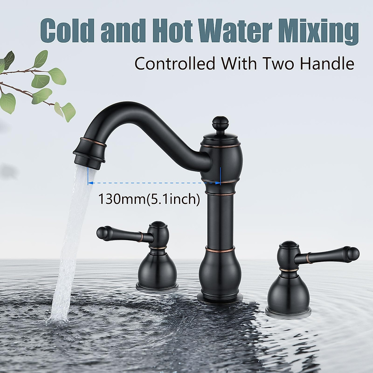 Aolemi 8 Inch Oil Rubbed Bronze Widespread Bathroom Sink Faucet Double Lever Handle 3 Holes Vanity Basin Mixer Tap Deck Mount with Pop Up Drain Assembly