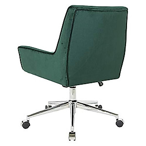OSP Home Furnishings Quinn Mid-Century Style Plush Office Chair with Back Button Tufting and Chrome Finish Steel Base, Emerald Green Velvet