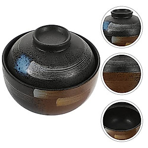 BESTonZON 2 pcs Pho Steaming Bowls Bird Tableware Chill Appetizer Noodle Saucer Japanese Black Use Salad Lid Vegetables Delicate Vintage Soup Stockpot Nest Miso Pot Serving Earthen Stew