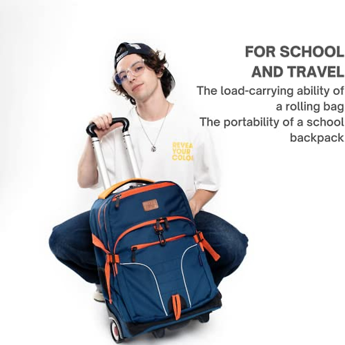 J World New York Lunar Rolling Backpack, Laptop Bag with Wheels, Black, 19.5"