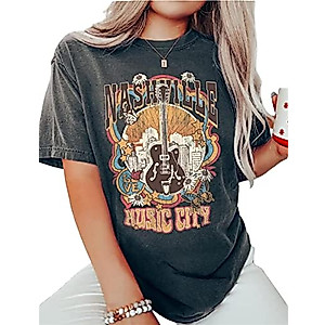 Oversized Nashville Shirts Women Country Music Concert Outfits Casual Rock Band Graphic Tee Tops Rock&Roll T Shirts(M,a-Dark Grey)
