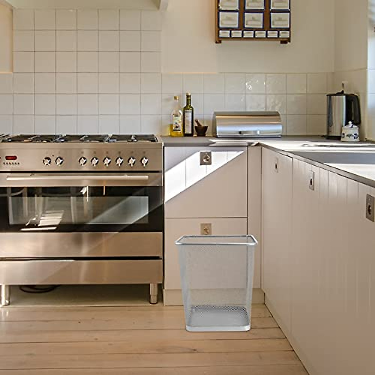 YARNOW Stainless Steel Mesh Wastebasket Trash Can Rectangular Open Top Waste Basket Bin for Home Office Kitchen (Silver)