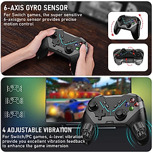 Diswoe Wireless Controller for Switch/Lite/OLED, Controller with a Mouse Touch Feeling on Back Buttons, Pro Controller with Wake-up,Programmable, Turbo Function