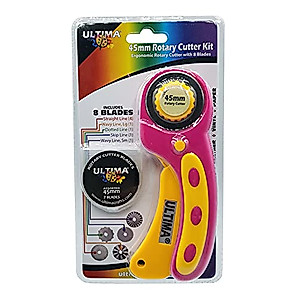Ultima 45mm Rotary Cutter Kit – Ergonomic Rotary Cutter with 8 SKS-7 Steel Blades, Straight & Pattern-Cut