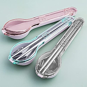 1 Set Cutlery Set Smooth Surface -deform Stainless Steel Portable Fork Spoon Chopsticks with Spoon-shaped Case for Students