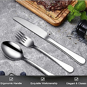 49-Piece Silverware Set with Flatware Drawer Organizer, Durable Stainless Steel Cutlery Set for 8, Mirror Polished Kitchen Utensils Tableware Service with Steak Knives Dinner Fork Knife Spoon & Tray
