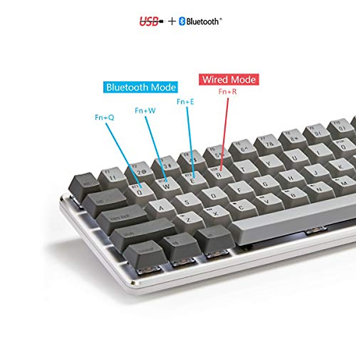 Qisan Mechanical Keyboard Gaming Keyboard Blue Switch Wired/Wireless Bluetooth Keyboard 68-Keys Mini Design(60%) Gateron Switch PBT Keycaps Grey Combo Color for Gaming/Office