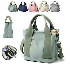 Large Capacity Multi-Pocket Handbag Women's Canvas Tote Purses Crossbody Bag Handmade Crossbody Bag Handbag Vintage Tote Bags (Green)