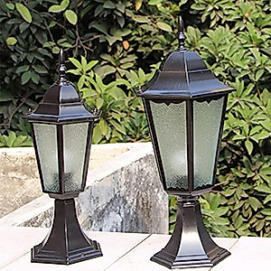 Retro Post Light Aluminum Garden Pillar Lamp Outdoor Lighting Column Lamp Waterproof IP65 Street Light Glass Lantern Gate Stigma Light Courtyard Landscape Light Fence Lawn Porch Deck Garage