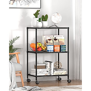 OVICAR 3-Tier Wire Storage Shelves, Adjustable Shelving Units with Wheels, Steel Metal Storage Rack for Kitchen Pantry Closet Bathroom Laundry, Durable Organizer Garage Tool Storage Shelf