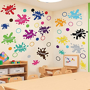 Supzone Colorful Paint Wall Decal Inspirational Quotes Wall Stickers Ink Splatter Splotches Wall Decal Watercolor Paint Splash Wall Art Sticker for Kids Classroom Nursery Playroom Bedroom School