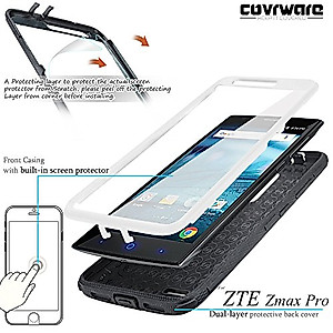 COVRWARE [Iron Tank] case Compatible with ZTE ZMAX PRO/ZTE Carry, with Built-in [Screen Protector] Full-Body Rugged Holster Armor Case [Brushed Metal Texture Design][Belt Clip][Kickstand], White