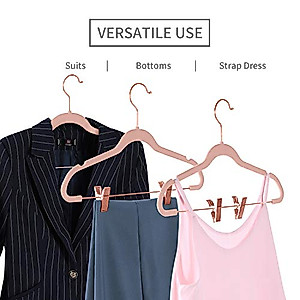 MIZGI Premium Velvet Pants Hangers with Clips (Pack of 20) Slim Skirt Hangers- Non Slip Felt Outfit Dress Hangers Blush Pink - Copper/Rose Gold Hooks,Space Saving Shirt Clothes Hangers